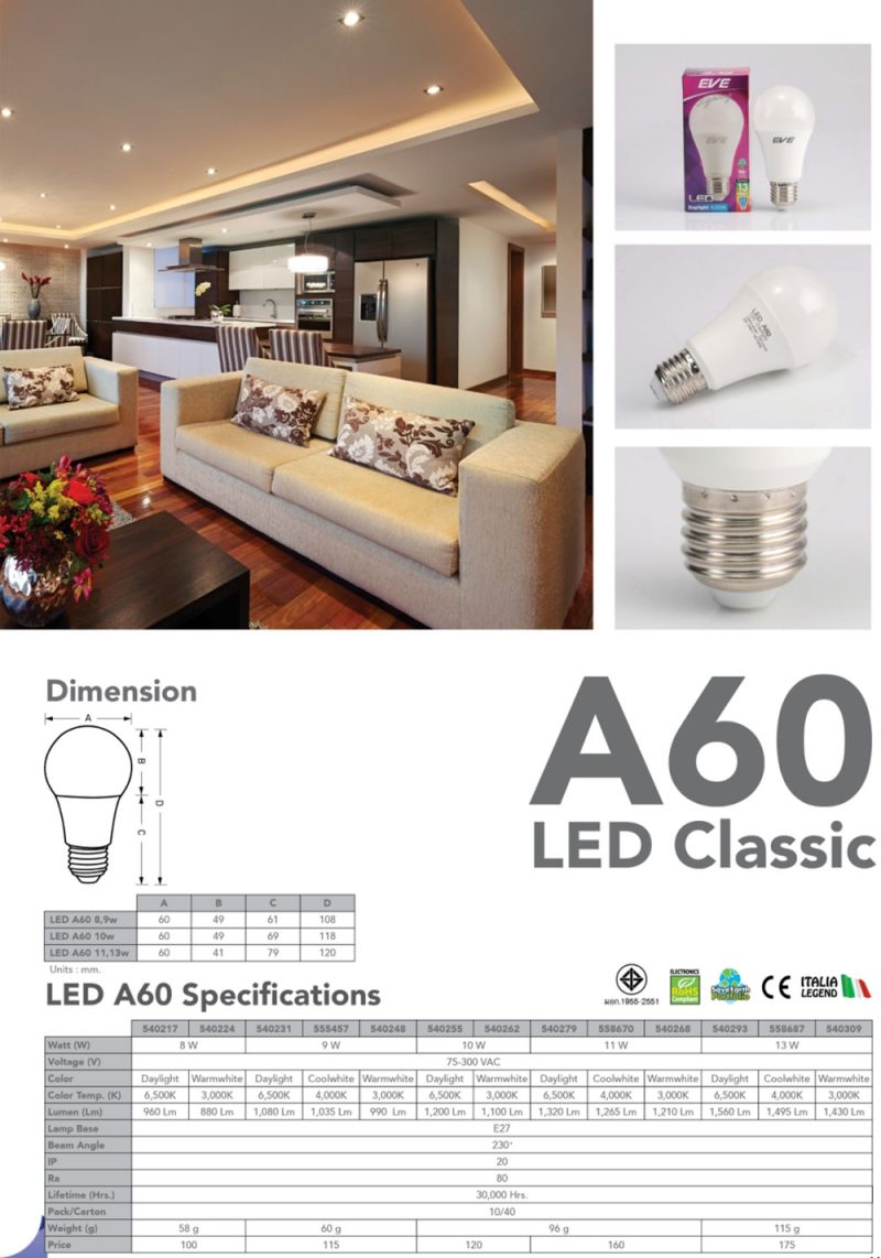 EVE Classic LED Bulb 8W 3000K 30000hrs. – MARKPRO LIGHTING