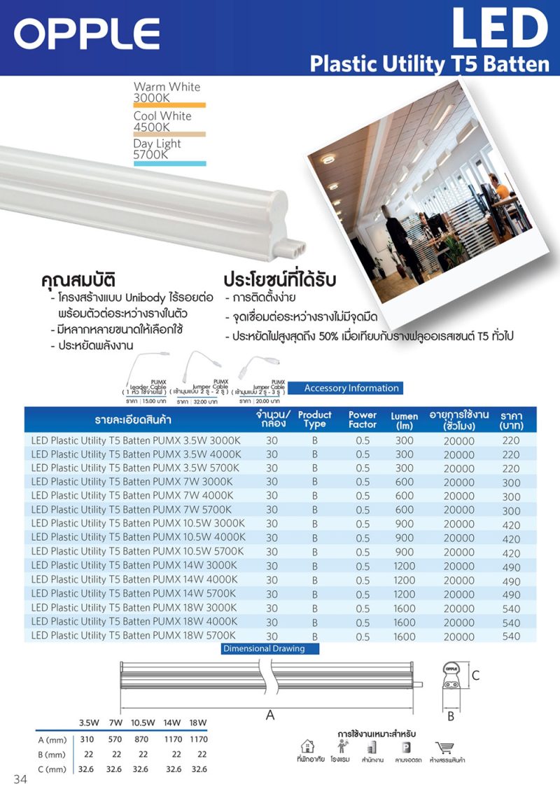 Opple PUMX LED Batten T5 10.5W 900lm 5700K (90cm.) – MARKPRO LIGHTING