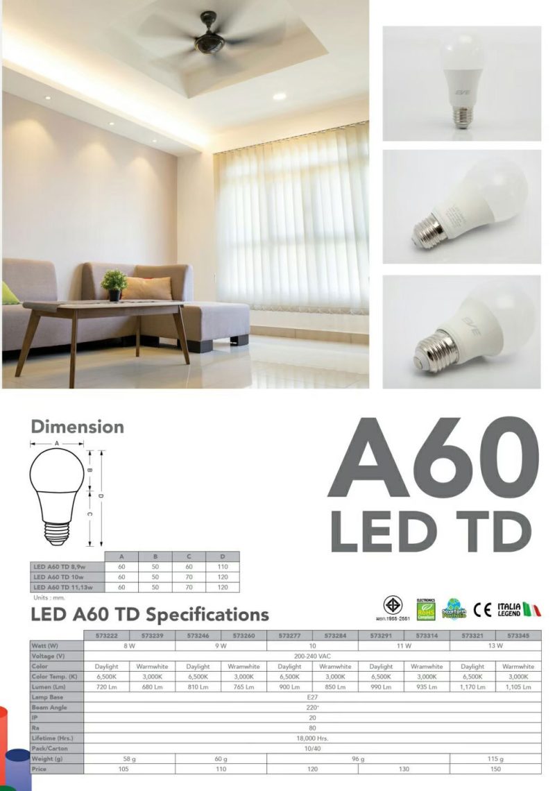 EVE TD LED Bulb 10W 6500K 18000hrs. E27 – MARKPRO LIGHTING