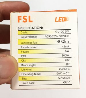 FSL MR16 LED 220V 5W 3000K 38D GU10 – MARKPRO LIGHTING