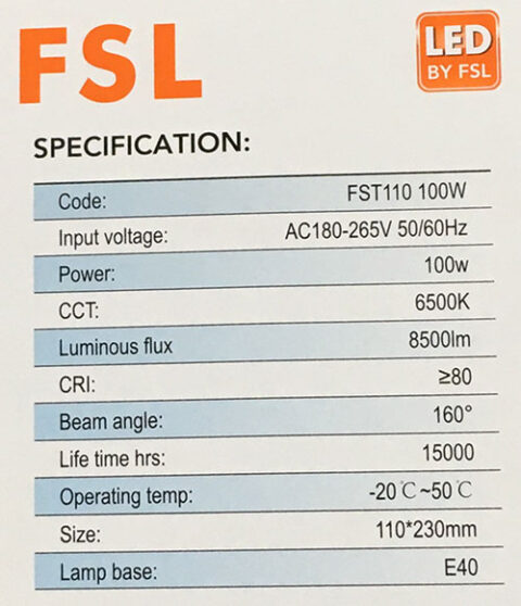 FSL BULB LED 100W day (E40) – MARKPRO LIGHTING