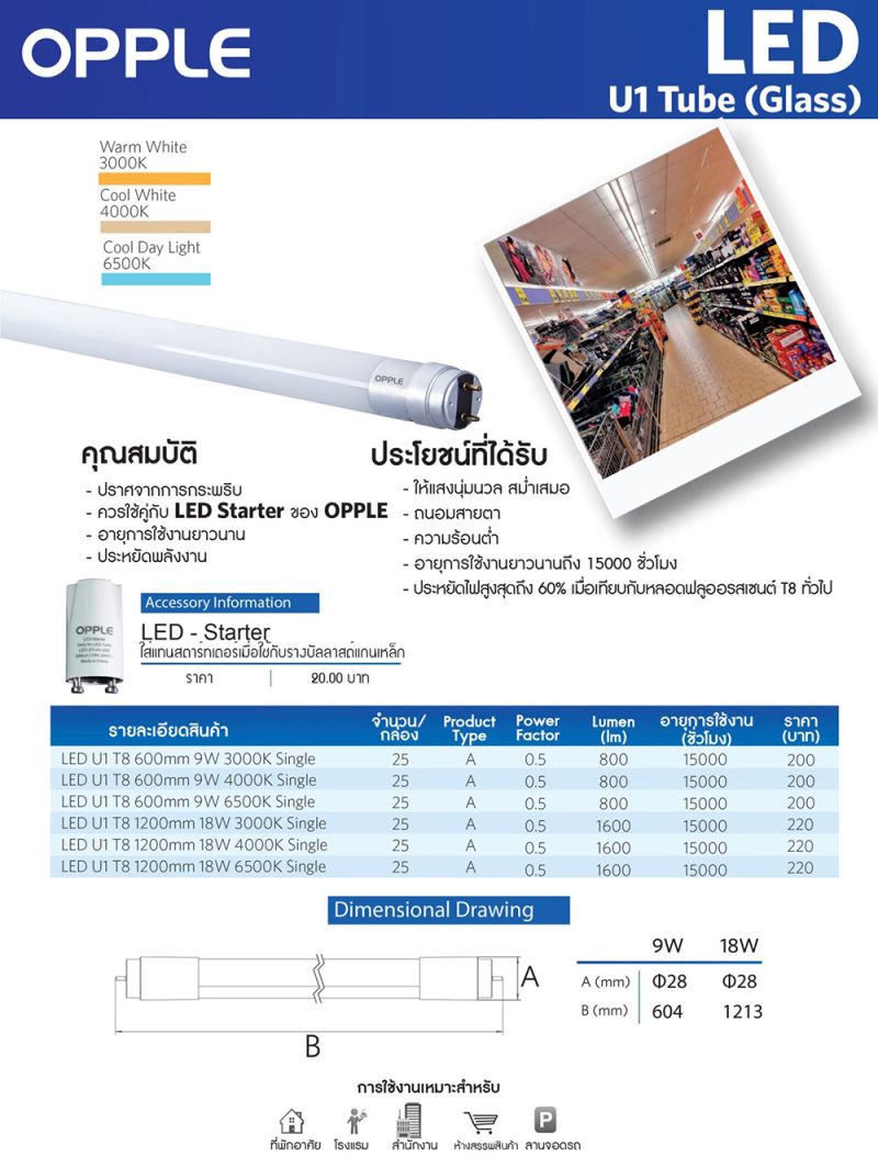 OPPLE U1 T8 LED 18W 6500K 1600lm G13 (Single-End) – MARKPRO LIGHTING