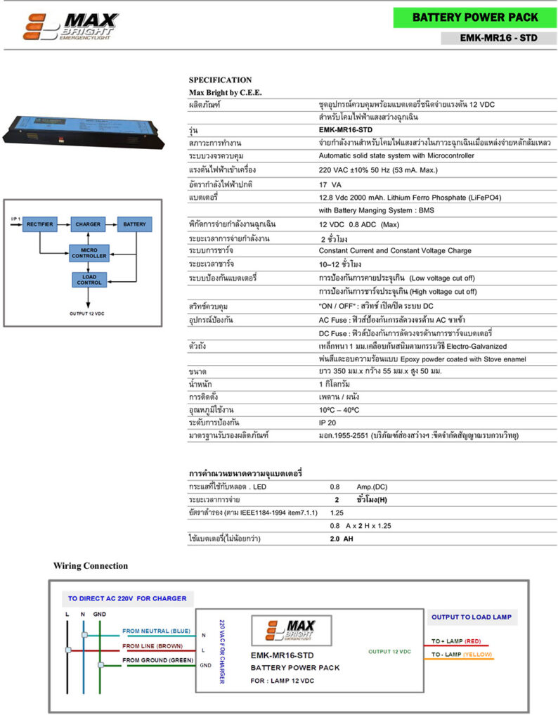 MARKPRO LIGHTING | MAX BRIGHT EMK-MR16-STD (battery 12.8V 2000mAh) 2hrs.