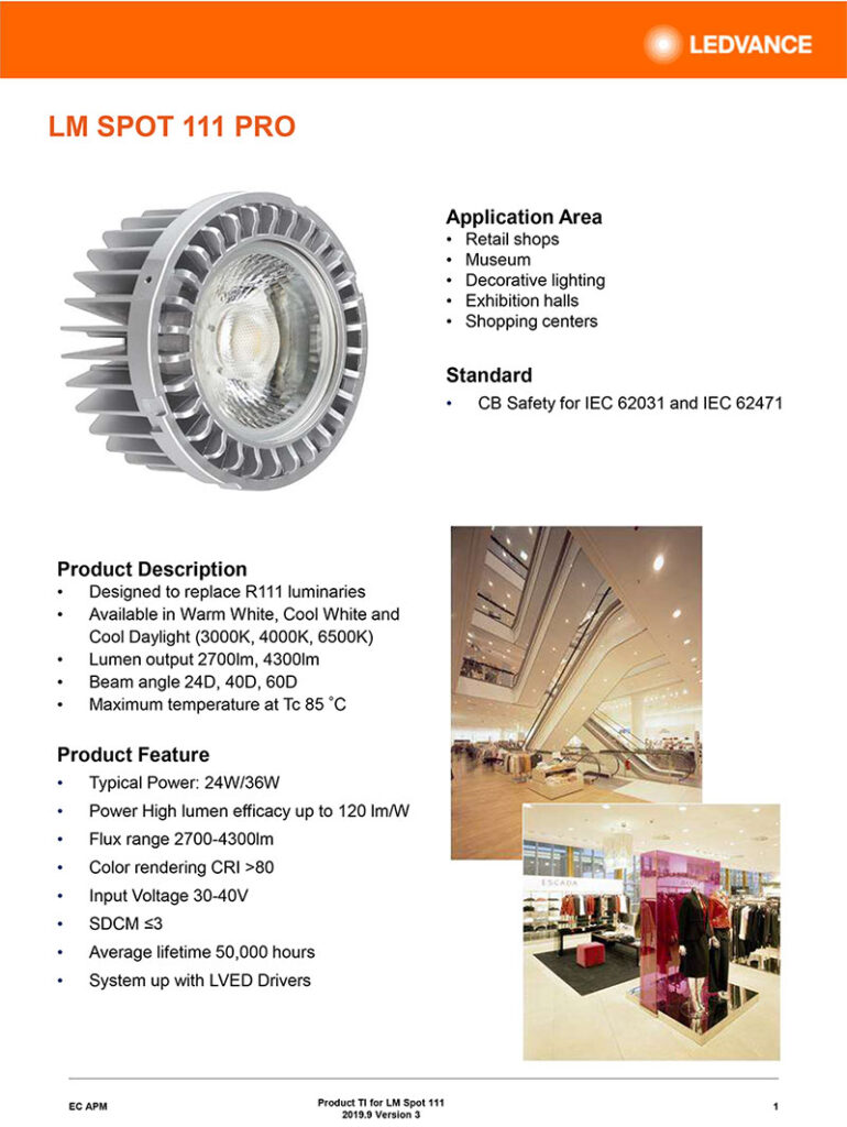 OSRAM LM SPOT 111 LED 24W 4000K 2700lm 40D, 30-40V 700ma. (dim) – MARKPRO LIGHTING