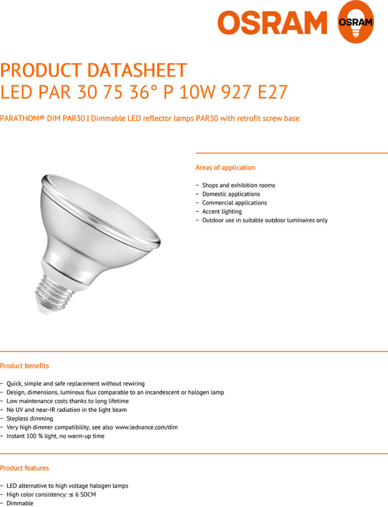 MARKPRO LIGHTING | OSRAM PAR30 LED 10W 2700K warm 36D E27 (dim)
