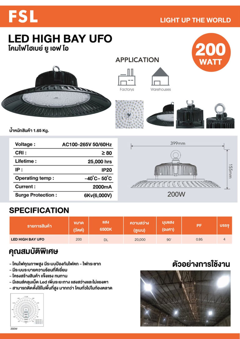 FSL UFO High Bay LED 200W 6500K day 90D IP65 – MARKPRO LIGHTING
