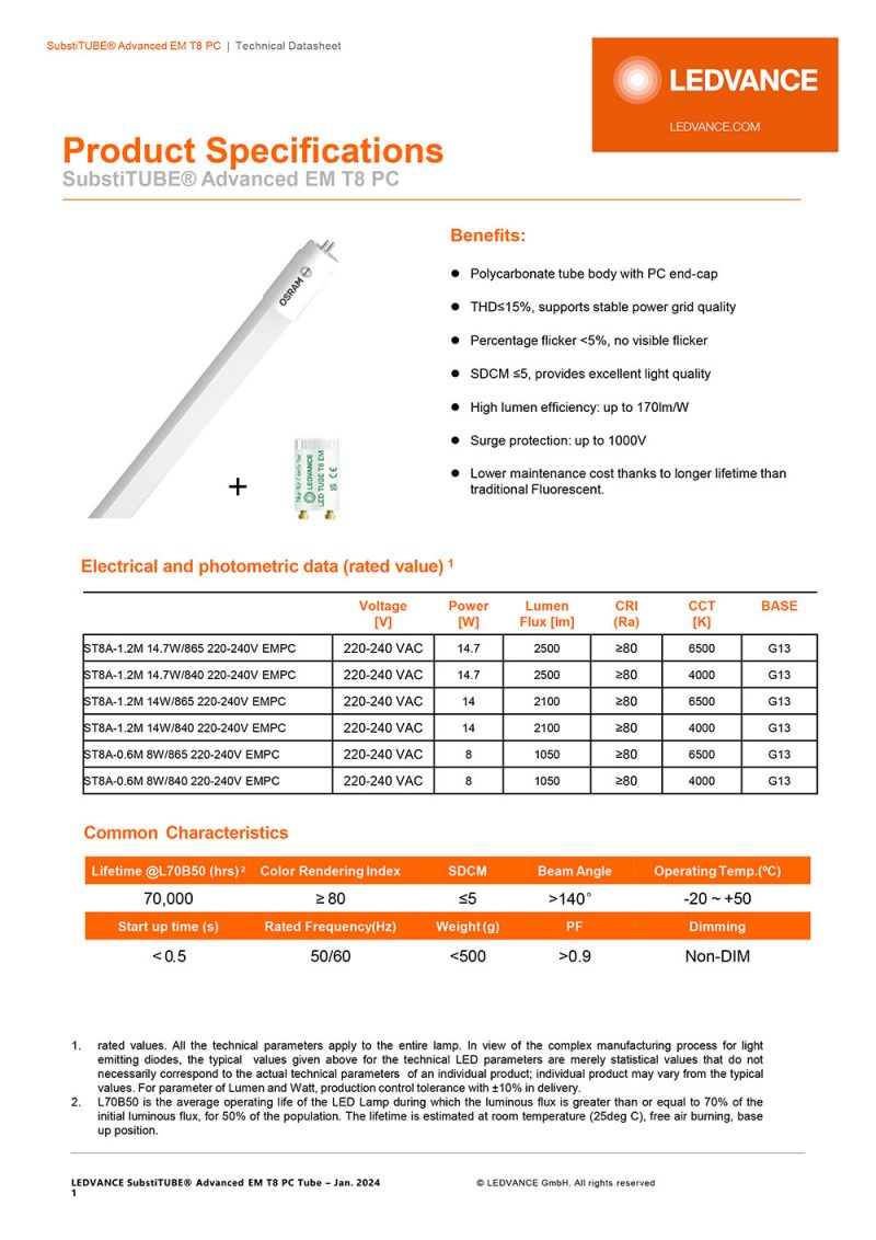 LEDVANCE T8 LED 14.7W 2500lm 6500K G13 (1.2m) – MARKPRO LIGHTING
