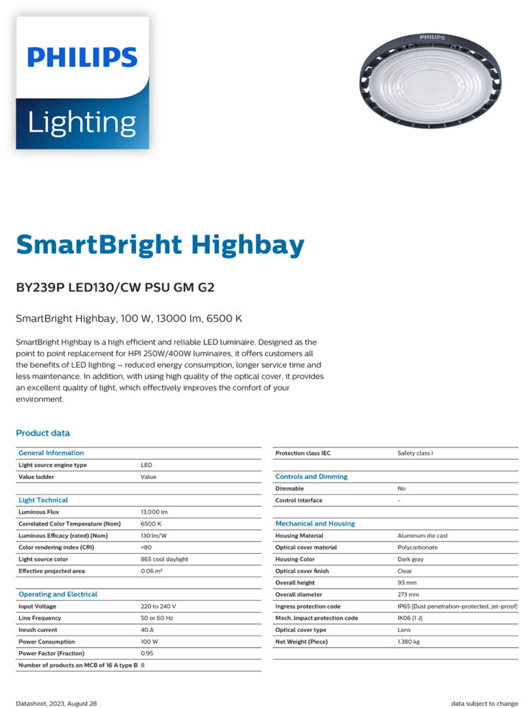 MARKPRO LIGHTING | Philips BY239P LED130 100W CW