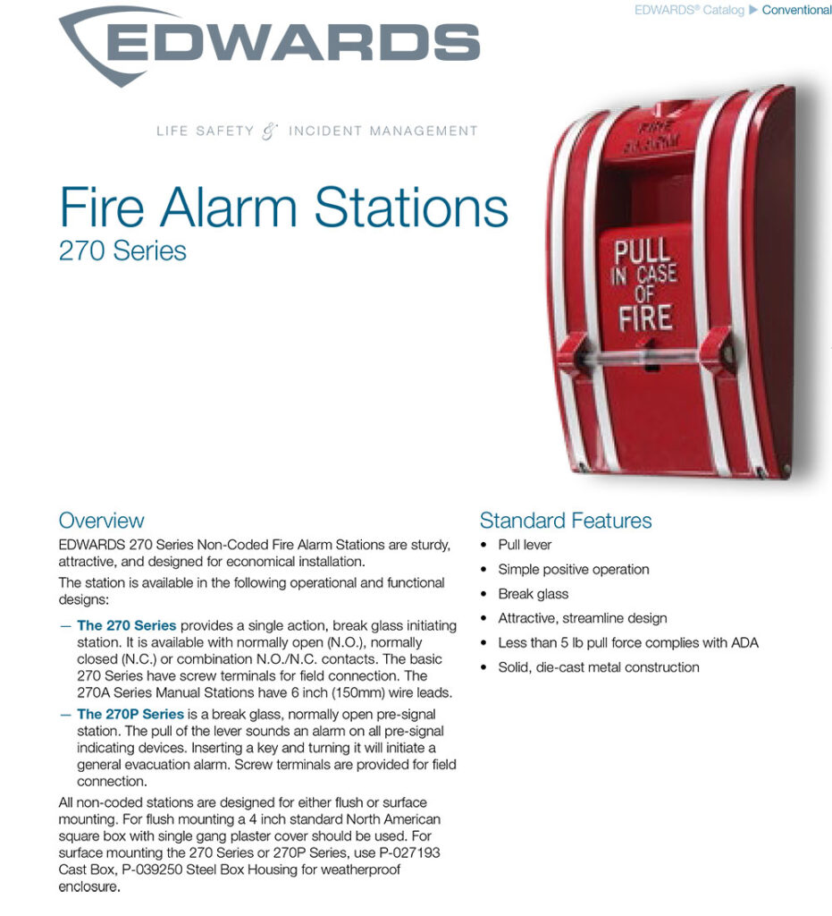 Edwards Fire alarm manaul box 270A-SPO 3A 30VAC 60VDC – MARKPRO LIGHTING