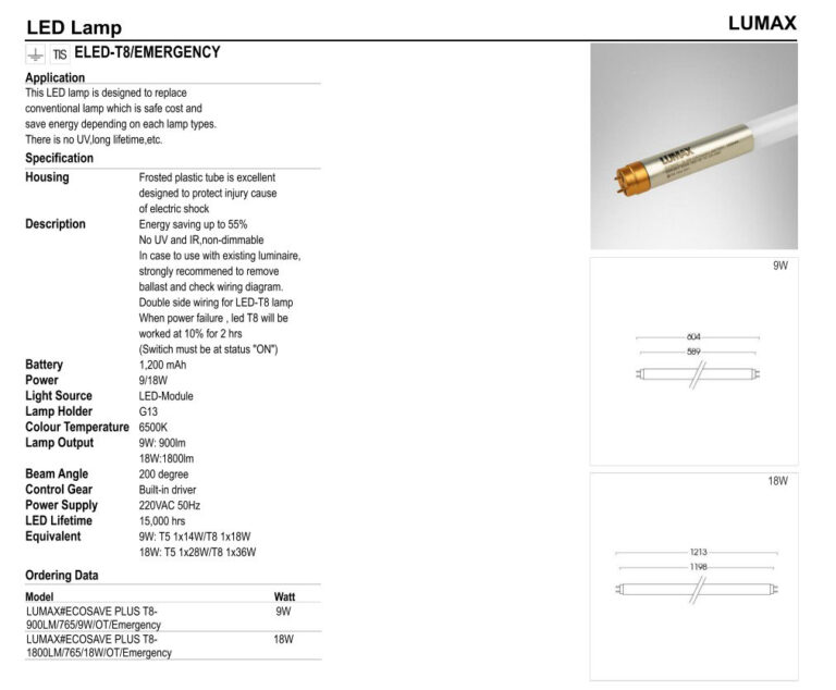 LUMAX ECOSAVE Plus OT Emergency LED T8 9W 6500K 900lm DE (60cm ...